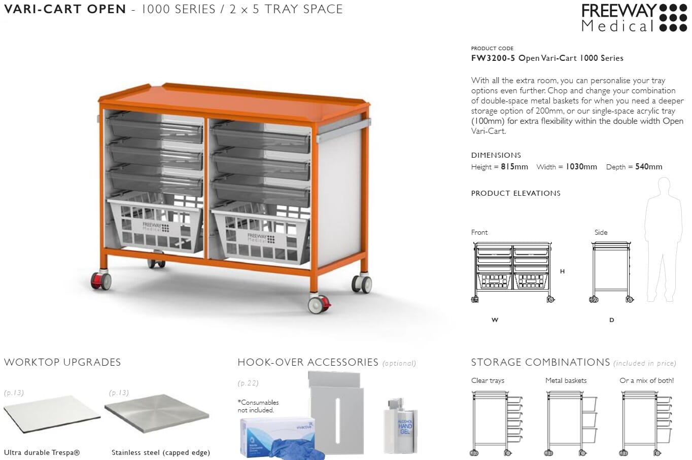 FW3200-5 Double Vari - Cart | Freeway Medical